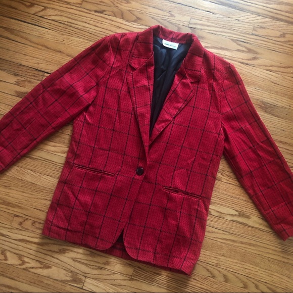 Vintage | Jackets & Coats | Vintage Red Window Pane Plaid Soft Blazer ...